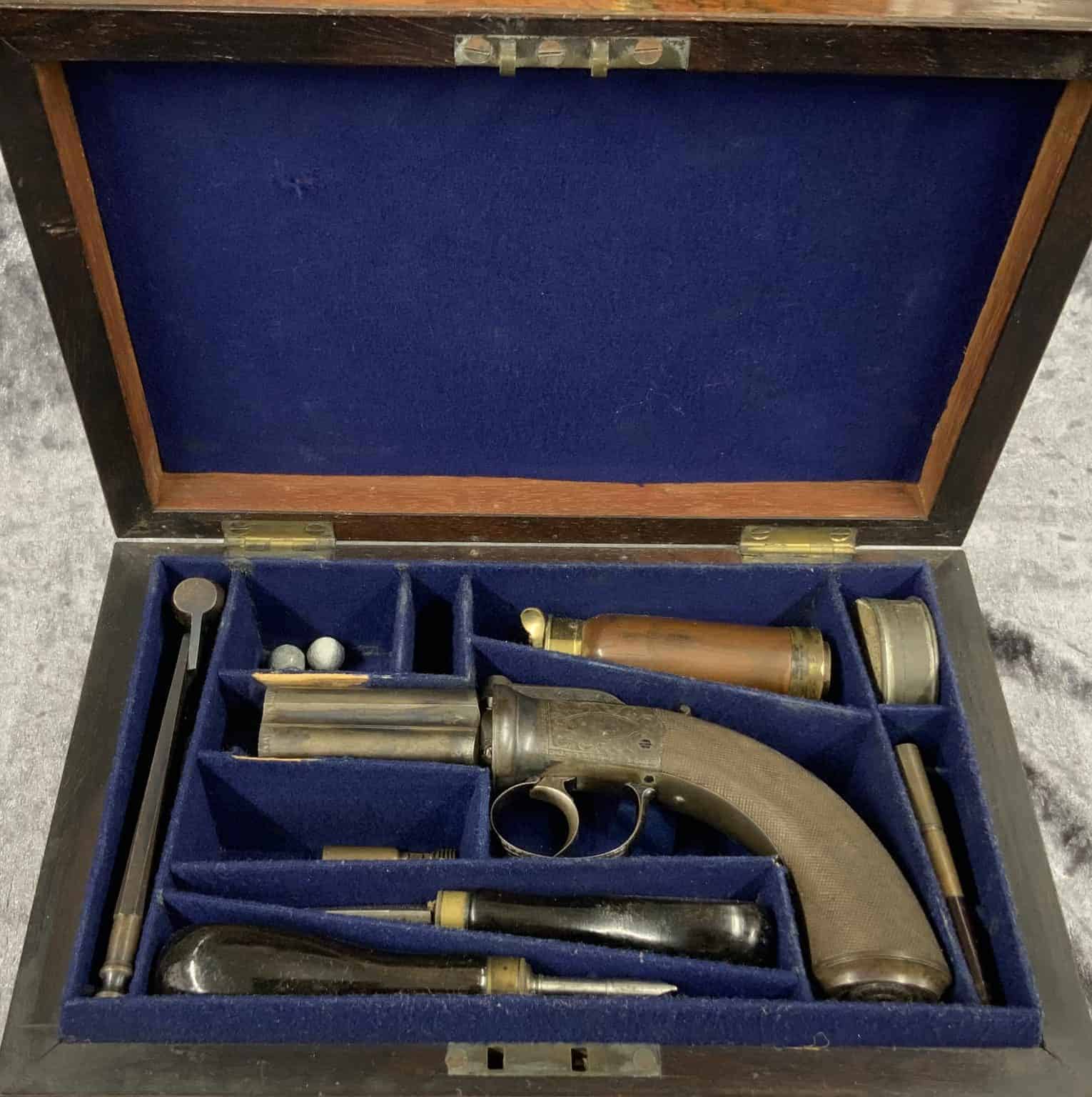 Cased 4-Barrel Pepperbox Revolver by C.Piper of Cambridge - Powder Flask UK