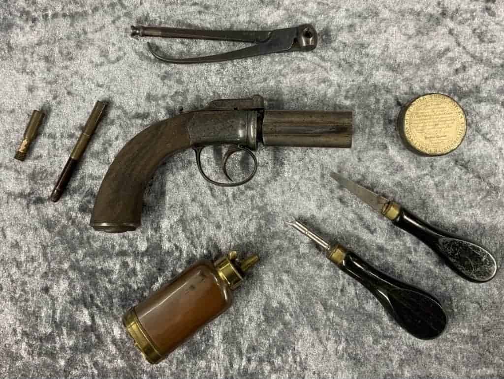 Cased 4-Barrel Pepperbox Revolver by C.Piper of Cambridge - Powder Flask UK