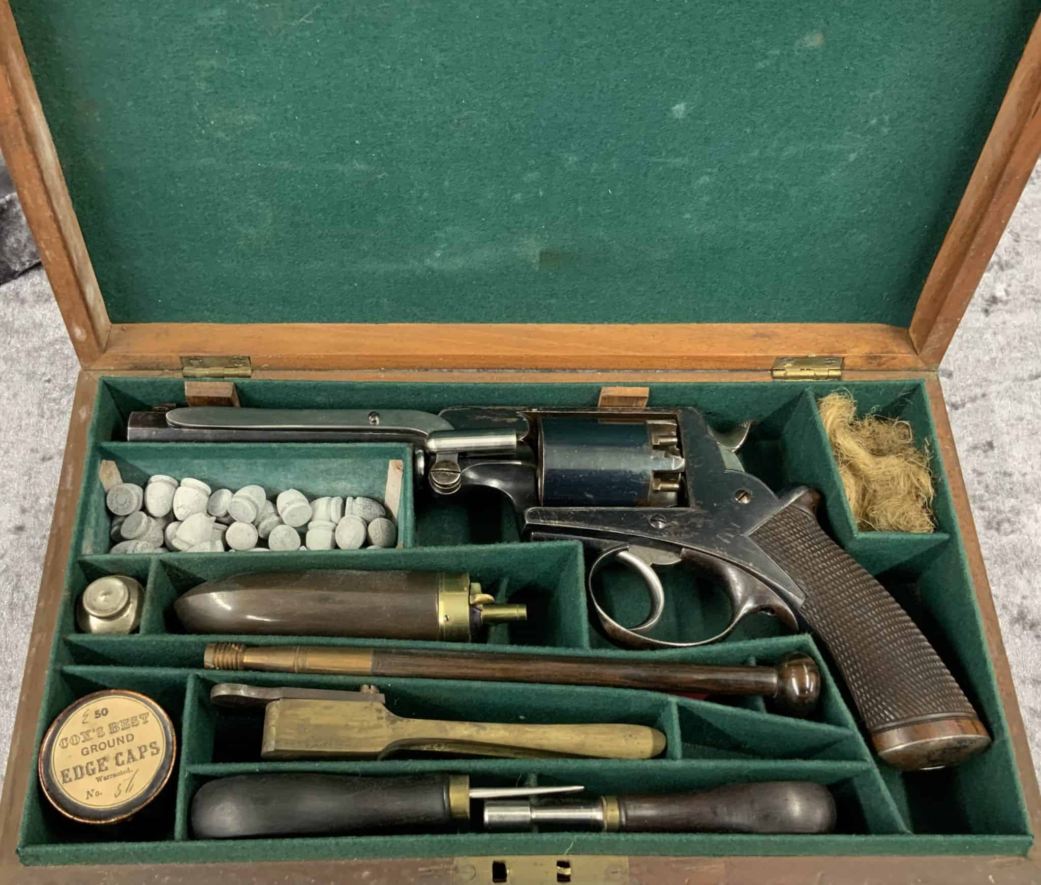 Cased 54 Bore Adams Revolver - Powder Flask UK