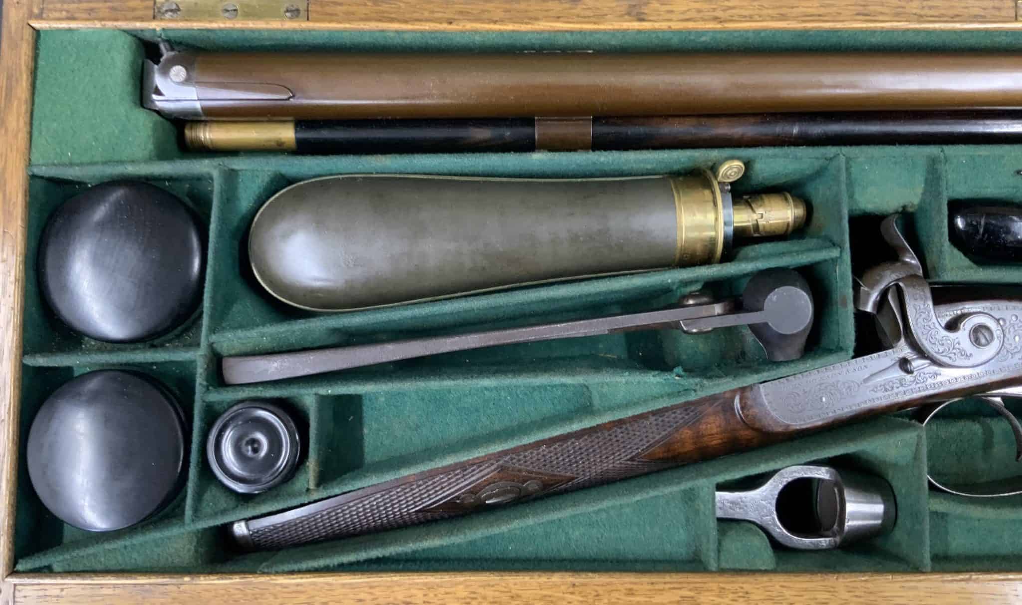 John Dickson & Son Cased 16 Bore Double Rifle - Powder Flask UK